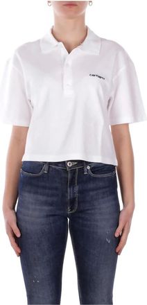 Carhartt Work in Progress Femme, Tops, Blanc, Taille: 40 FR Polo avec logo sur le devant et fermeture boutonn&eacute;e