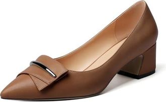 elashe Femme Escarpins Talon Carré 50mm Petit Talon Chaussure Mat Brun EU39