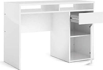 Tvilum Linearer Schreibtisch mit einer T&uuml;r und einer Schublade, wei&szlig; gl&auml;nzend, 110,2 x 77,4 x 48,2 cm