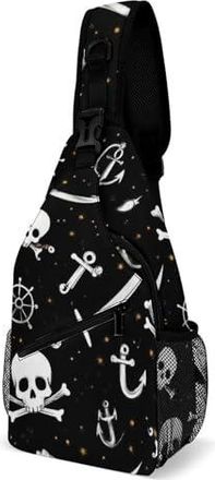Generic Sacoche Homme Bandouliere Cr&acirc;nes de pirates &agrave; ancre nautique L&eacute;ger Sac De Poitrine R&eacute;glable Sac &agrave; Poitrine pour Homme &eacute;cole Randonn&eacute;e