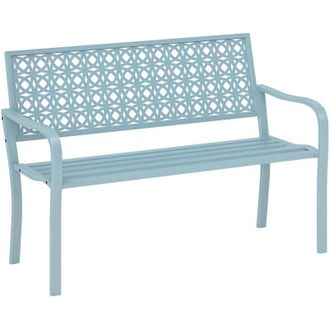 OUTSUNNY Banc de jardin - Outsunny - 2 places - dossier ajour&eacute; - en acier - pour balcon, terrasse, patio, v&eacute;randa - 127 x 63 x 85 cm - bleu