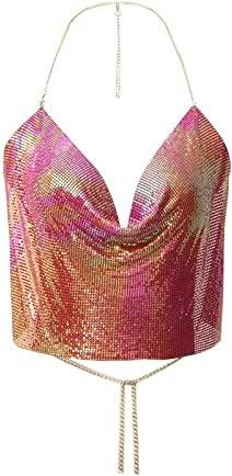 Generic Blouses pour femme - 50 v&ecirc;tements r&eacute;glables - Dos nu - Dos nu - Crop Top - Vin - D&eacute;bardeur respirant pour femme, Rose, L