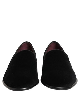 Dolce & Gabbana Black Velvet Loafers Formal Men Dress Shoes Leather