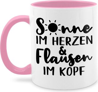 Shirtracer Tasse Tassen 325ml - Statement Sprüche - Sonne im Herzen und Flausen im Kopf - schwarz - 325 ml - Rosa - kaffeetassen mit spruch lustige kaffee sprüch