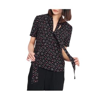 Emporio Armani Kurz&auml;rmelige Blumenbluse - - Blouses & Shirts - Damen - Schwarzk - S