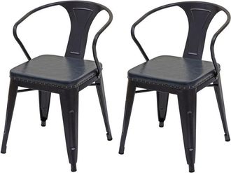 Hhg 2er-Set Esszimmerstuhl HHG 469d, Stuhl K&uuml;chenstuhl, Chesterfield Metall Kunstleder Industrial Gastronomie schwarz-grau