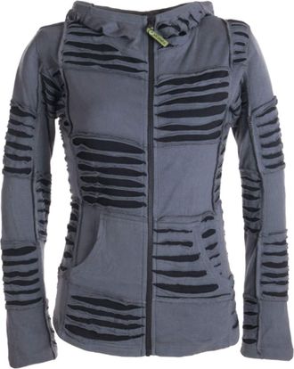 vishes Alternative Bekleidung - Damen Patchwork Jacke mit Cutwork und Zipfelkapuze grau 36