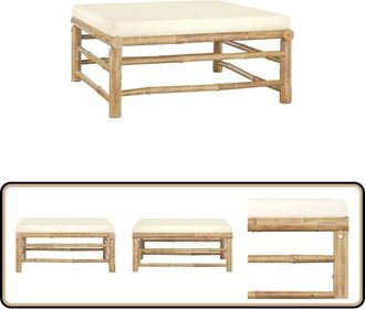 vidaXL Garten-Fußhocker mit Kissen Cremeweiß Bambus - Gartenfußhocker - Fußablage - Outdoor Möbel - Lounge Sitzgelegenheit - Bambuo Sessel