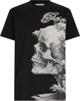 Philipp Plein Homme, Tops, Noir, Taille: 2XL T-Shirt Col Rond T&ecirc;te de Mort C&eacute;ramique