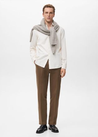 Mango Gestreiftes Hemd 100% Baumwolle Regular Fit sandfarben - Herren - XL - MANGO MAN