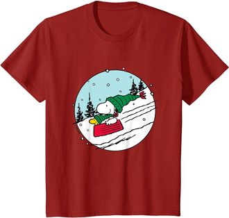 Peanuts Schlitten Snoopy Woodstock T-Shirt