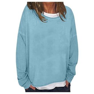 Generic Sweatshirts décontractés pour femmes, couleur unie, bricolage, coupe ample, col rond, pull confortable et élégant, bleu clair, XL