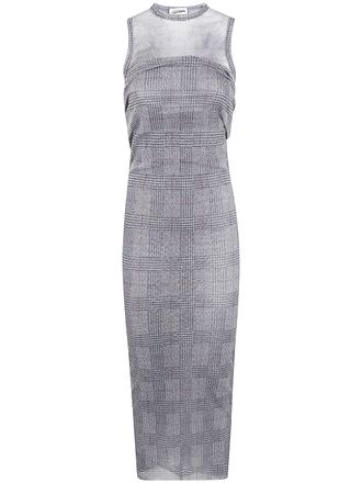 Jean Paul Gaultier Mesh-Langes Kleid mit doppeltem Schichten-Druck, K&ouml;rper-Schattierung und Schottenmuster