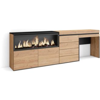 Skraut Home Skraut Home - Coiffeuse, Table maquillage, rangement, 234x75x35 cm, Avec tiroir, Cheminée électrique xxl, Commode, Buffet, Style moderne, Chêne