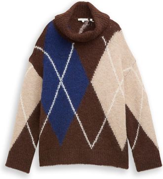 Tom Tailor Damen 1049143 Pullover, 39173-Brown Blue Argyle Knit Dsign, Medium