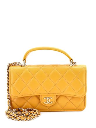 Chanel Classic Top Handle Flap Phone Holder with Chain Quilted Lambskin crossbody bag - Jaune