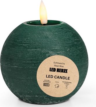 Matches 21 LED Kerze Kugel aus Echtwachs mit Timerfunktion - Kerze realistisch flackernde Flamme warmwei&szlig; &Oslash; 10 x 9 cm - Elektrische Wachskerze in Gr&uuml;n als gem&uuml;tl