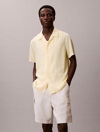 Calvin Klein Kurz&auml;rmeliges Hemd Aus Leinen-mix - Anise Flower - Herren - 2XL