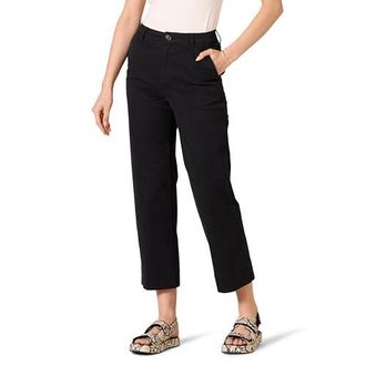 Amazon Essentials Pantalon kaki taille haute, coupe ajustée, longueur cheville, jambe large Femme, Noir, 20 Grande longueur
