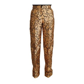 Dolce & Gabbana Femme, Pantalons, Multicolore, Taille: 38 FR Pantalon Taille Haute en Jacquard Floral Luxueux