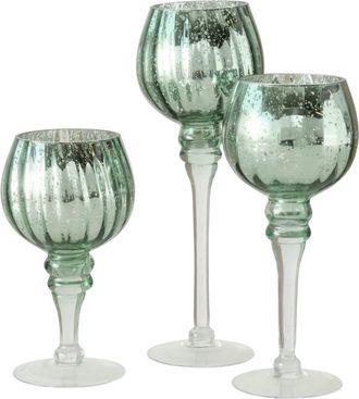 Boltze Boltze Windlicht Minou 3-teilig (&oslash; 10 cm, Farbe gr&uuml;n-metallic, Dekoration f&uuml;r Weihnachten / Wohnung, Teelichtglas) 2023913