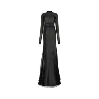 Ann Demeulemeester Femme, Robes, Noir, Taille: 36 FR Robe longue maxi col rond à manches longues