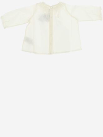 BONPOINT Girls Blouse With Lace Details White Knitwear Sweater