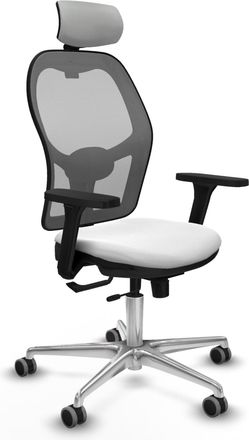 Piqueras y Crespo Ergonomischer B&uuml;rostuhl, Kopfst&uuml;tze, verstellbare Arme, Lendenwirbelst&uuml;tze h&ouml;henverstellbar, Kopfteil in H&ouml;he und Neigung, Grau/Wei&szlig;