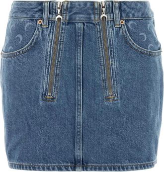 Marine Serre Femme, Jupes, Bleu, Taille: 40 FR Moon Laser Denim Mini Skirt