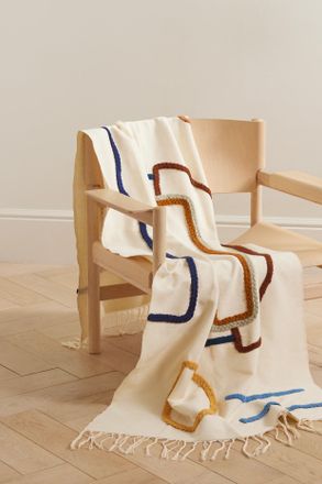 LRNCE Plaid En Coton &Agrave; Broderies Et &Agrave; Franges Abbas - Cr&egrave;me