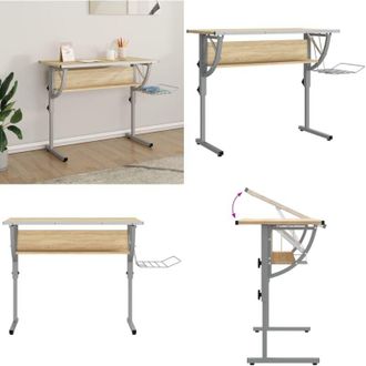 vidaXL Vidaxl - Bureau dartisanat ch&ecirc;ne sonoma et gris 110x53x(58-87) cm - Bureau Datelier - Bureau &Eacute;tudiant - Bureau Informatique - Meuble De Bureau