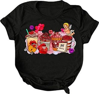 Generic T-shirt de Saint-Valentin pour femme avec imprim&eacute; coeur Mode Loisirs Basic Top &eacute;l&eacute;gant l&eacute;ger T-shirt de sport Y2k Streetwear Manches courtes Col rond 