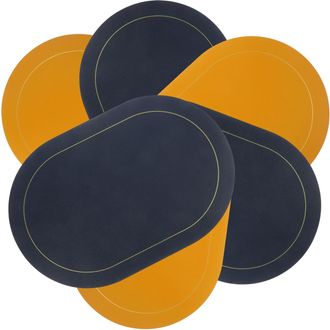 Angoily 6 St&uuml;ck Hitzebest&auml;ndige Platzsets aus Pu Leder Wasserabweisend Oval Zweifarbig Blau Gelb Tischsets f&uuml;r Restaurants und Zuhause