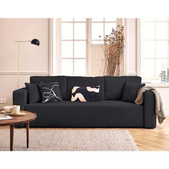 Best Mobilier Topaze - 3-sitzer einzelsofa schlaffunktion und bettkasten aus strukturiertem samt - schwarz