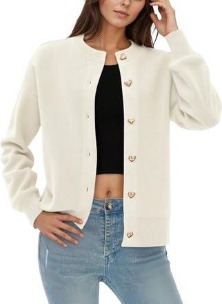 Generic Vestes pour femmes 2026 Cardigan ouvert sur le devant boutonn&eacute; &agrave; manches longues d&eacute;contract&eacute; col rond cardigan en tricot uni v&ecirc;tements dext&eacute;rieur, bla