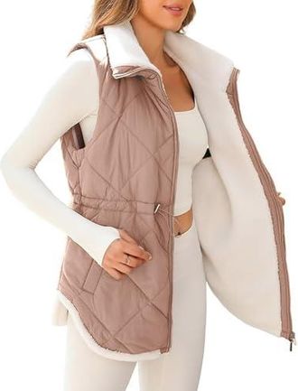 Generic Vestes dhiver longues en polaire &agrave; revers pour femme - Doubl&eacute;es chaudes - Sans manches - Avec cordon de serrage et poche, Rd3., XXL