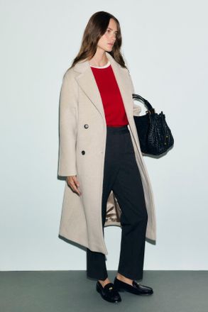 Gerard Darel Manteau long crois&eacute; en laine et alpaga -ALAN - Naturel