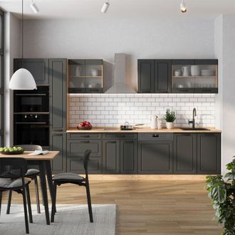 Vicco K&uuml;chenzeile R-Line, Anthrazit Landhaus/Goldkraft Eiche, 350 cm, ap Eiche