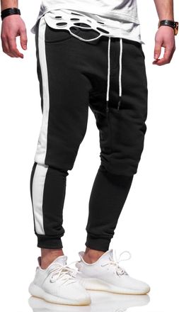 Behype. Herren Lange Trainingshose Jogging-Hose Sport-Hose mit Side-Stripe 60-0351 Schwarz-Wei&szlig; XXL
