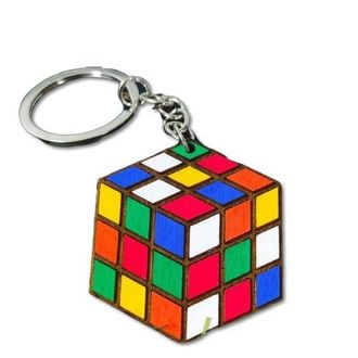Generic Porte-cl&eacute;s puzzle color&eacute; en forme de cube magique, porte-cl&eacute;s en bois peint &agrave; la main, cadeau amusant pour joueur, breloque de cl&eacute; puzzle r&eacute;tro, acces