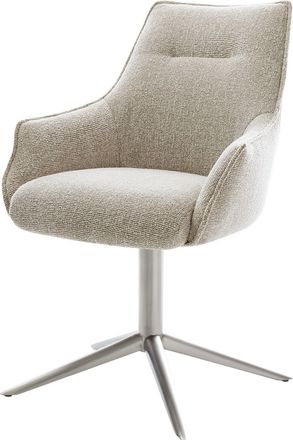 DELIFE Esszimmerstuhl Alja-Flex mit Armlehnen Fu&szlig;kreuz Edelstahl Webstoff Soft Beige 360&deg; drehbar Wippfunktion Taschenfederkern