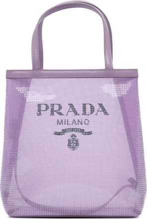 Prada Shopper - Small Sequined Mesh Logo Tote - Gr. unisize - in Orange - f&uuml;r Damen