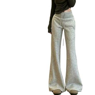 Generic QXDZSW SPOR Pantalon &eacute;vas&eacute; pour femme d&eacute;contract&eacute; ample et amincissant Bell Bot Pantalon de surv&ecirc;tement Automne Hiver, Gris clair avec doublure en pol