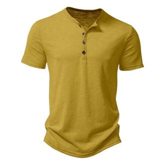 Generic T-shirt d&eacute;contract&eacute; pour homme - Couleur unie - T-shirt basique confortable d&eacute;t&eacute; &agrave; manches courtes - D&eacute;tail des boutons - V&ecirc;tements de tous les jours 