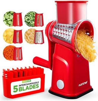 Nutrichef NutriChef 5 in 1 K&auml;se Reibe & Raspel | 5 Verschiedene Klingen f&uuml;r D&uuml;nn, Dick, Julienne Streifen, Wellenform & Gerade Streifen | Inklusive Handkurbel, 