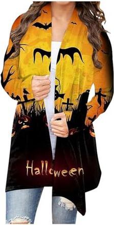 Generic 2026 Vestes pour femmes mode d&eacute;contract&eacute;e sur le th&egrave;me dHalloween imprim&eacute; chemise cardigan veste &agrave; manches longues, Noir, 3XL