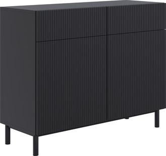 Selsey Kommode Mit Schubladen, 100 cm Breit, Schwarz Moderne Kommode Mit Zwei T&uuml;ren Und Gefr&auml;ster Front, 2 Leisen Schubladen, Kommoden & Sideboards, Stabilit