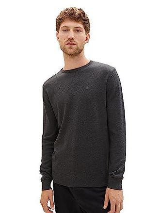 Tom Tailor Hommes Pull 202212 Strickpullover Crewneck, 10617 - Black Grey Melange, XXL