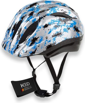 KED Cycling Meggy II K-Star Kinderhelm F&uuml;r Fahrrad Mit Integriertem LED Licht Bel&uuml;ftungssystem Insektenschutz Und Quicksafe Verstellsystem | Farbe: Pixel Blue, Gr