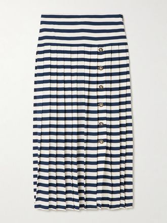 Rixo Jupe Midi En Crêpe De Chine De Soie À Rayures Et À Plis Una - Multicolore